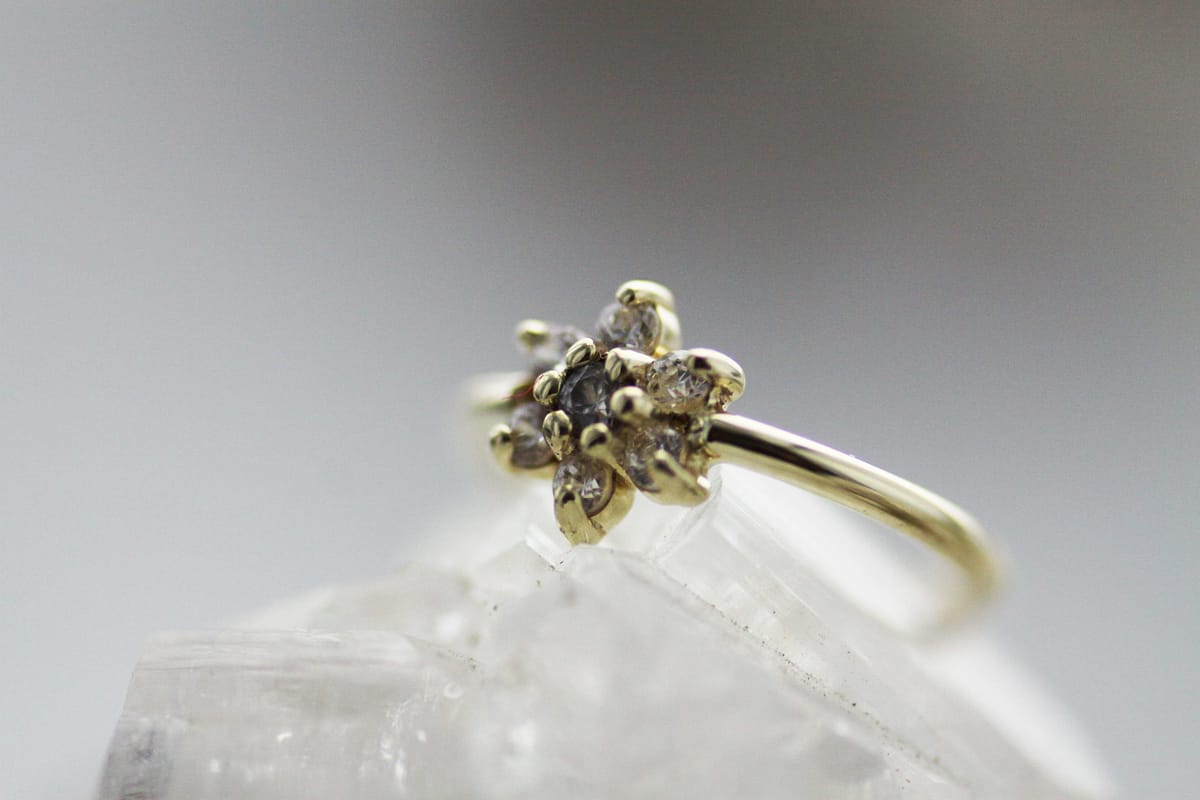 Daisy Side Facing Ring in Yellow Gold and Clear Crystal – Identity Body ...