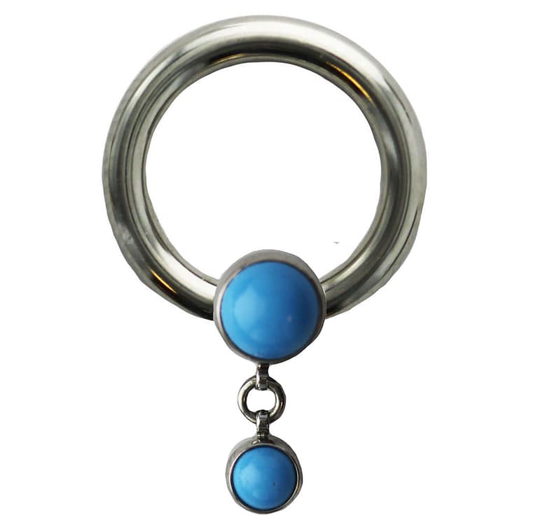 Turquoise Single Bezel Dangle Captive Bead Ring – Identity Body Piercing